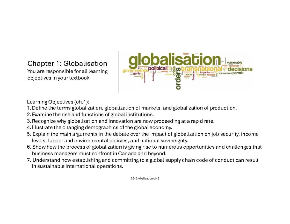 Chapter 1: Globalisation - Key Learning Objectives and Insights - Studocu