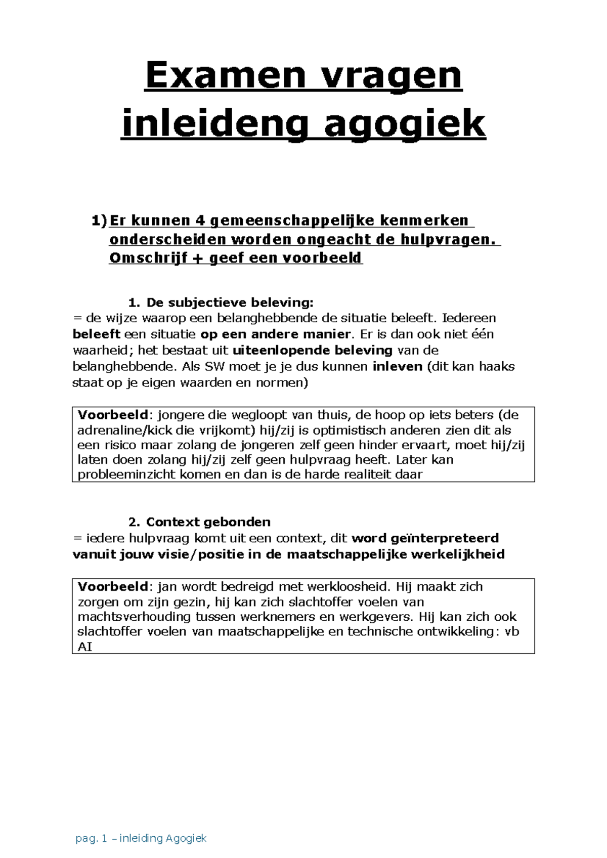 Examen vragen agogiek (samenvatting) - Examen vragen inleideng agogiek ...