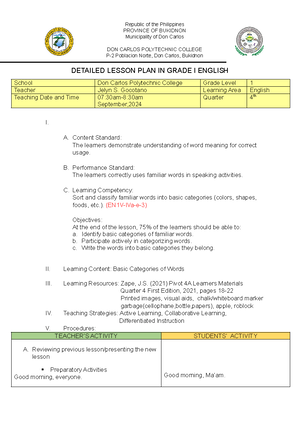 DLP MATH Solid Figures - I. OBJECTIVES A. Content Standards The ...