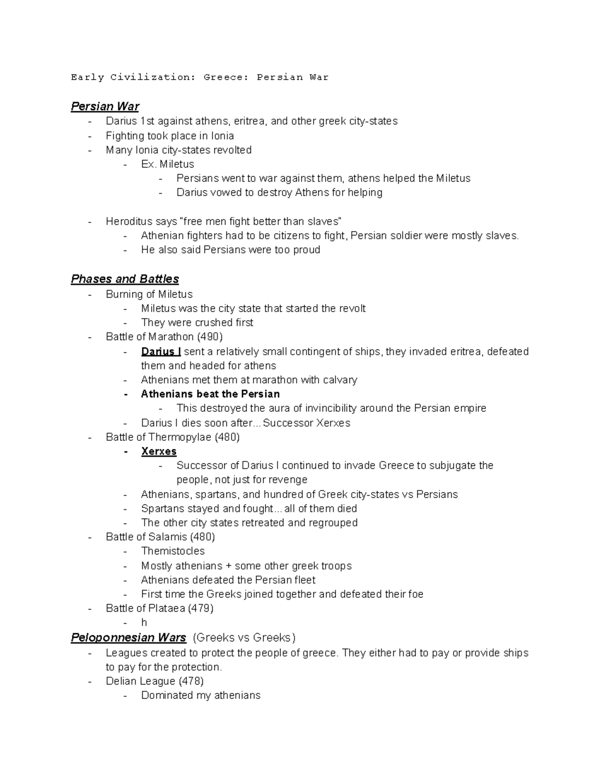 Greece Early Civilizations: Persian War & Peloponnesian Wars Notes ...