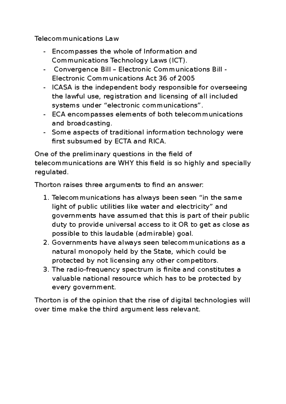 Telecommunications Law: Overview of ICT Regulations and Policies - Studocu