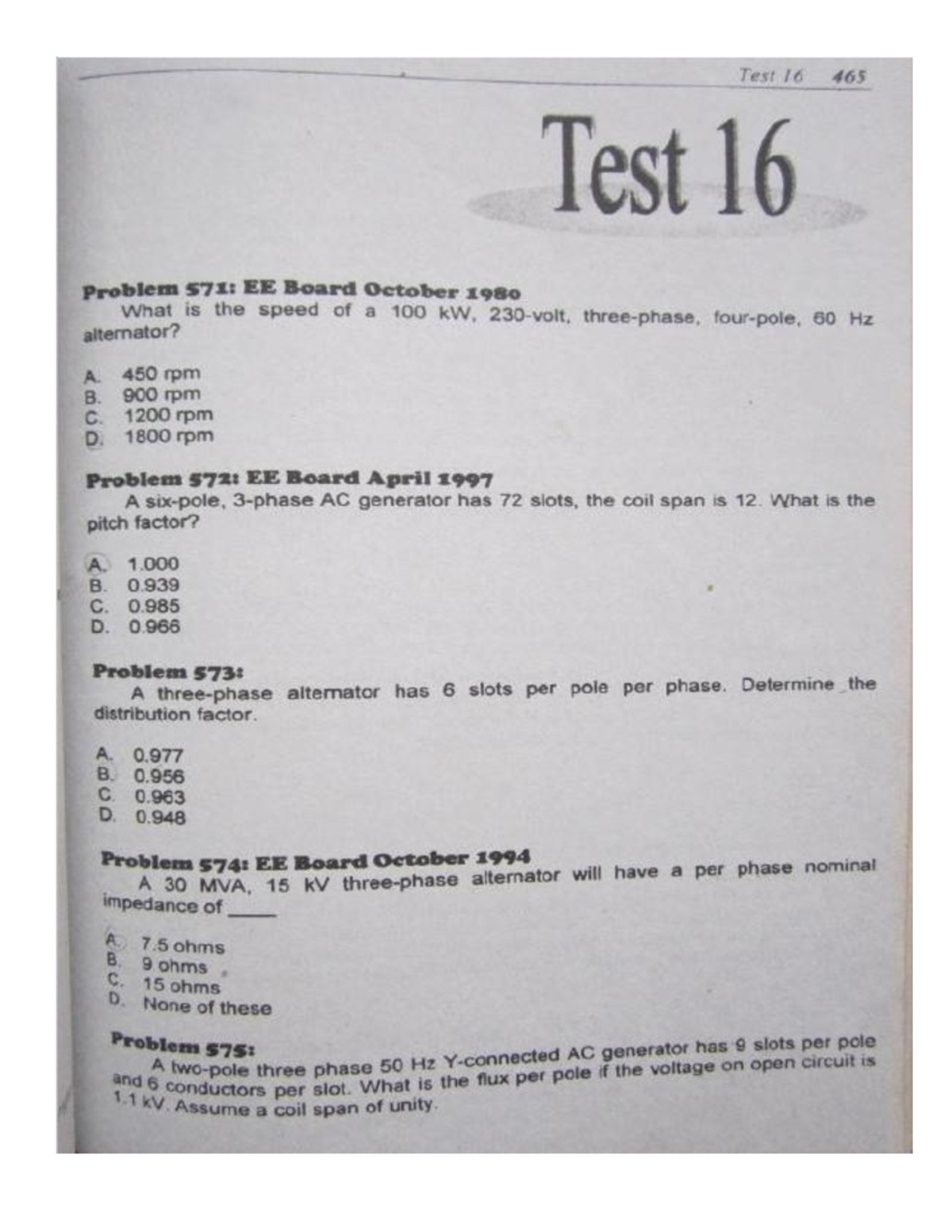 EE 465 Test 16: AC Generator Practice Problems and Solutions - Studocu