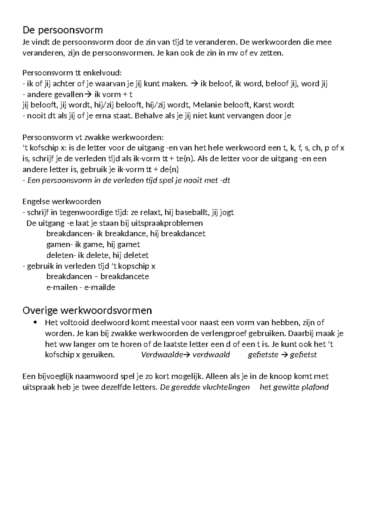 Persoonsvormen en Werkwoordsvormen: Nl Spelling Uitleg (Taal) - Studeersnel