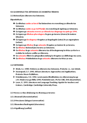 [Solved] Please summarise pelo e ja serati all the chapter by JM Ntsime - Setswana Home Language ...