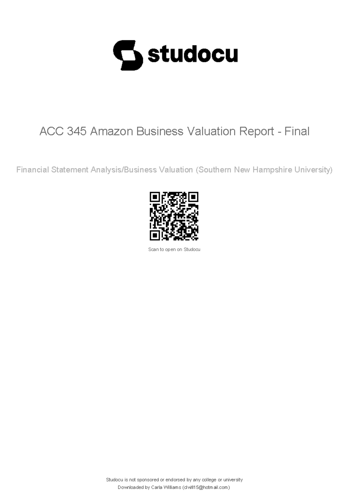 ACC 345 Final Business Valuation Report: Insight into Amazon, Inc ...