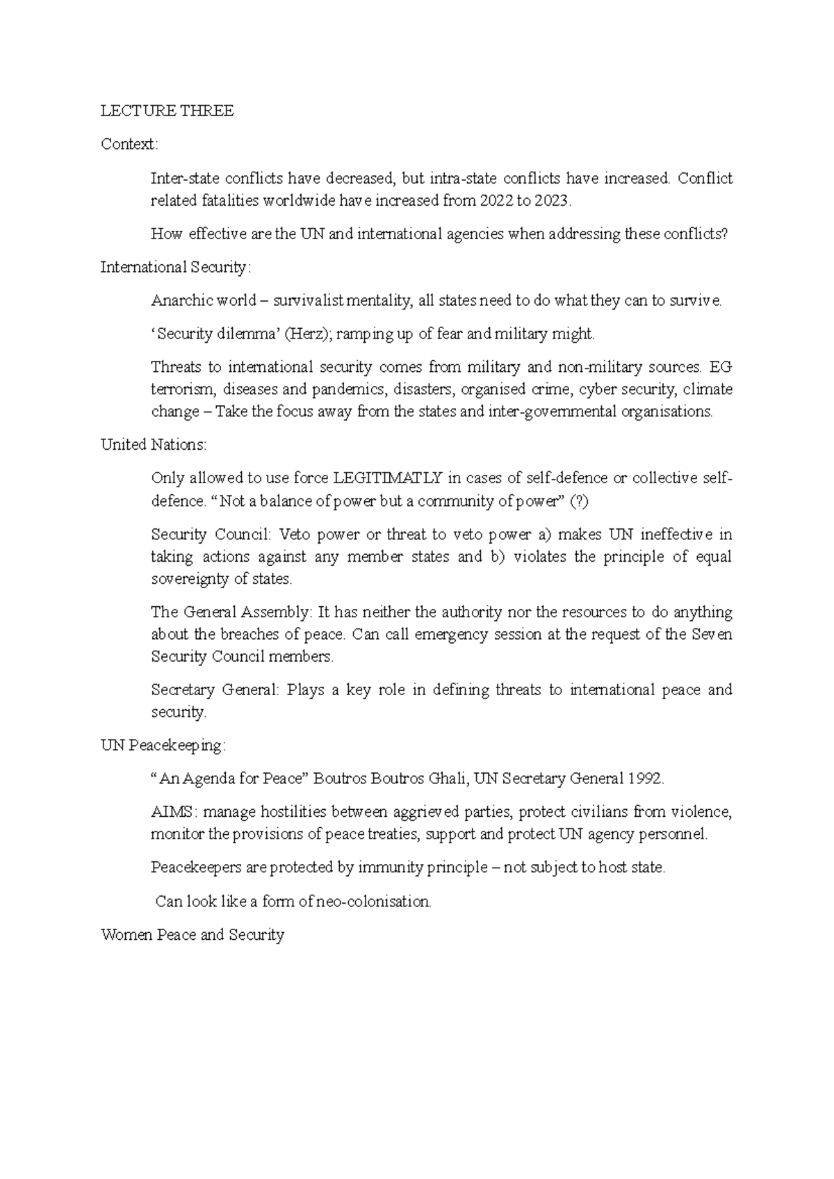 LECTURE 3: Effectiveness of UN in Addressing Global Conflicts - Studocu