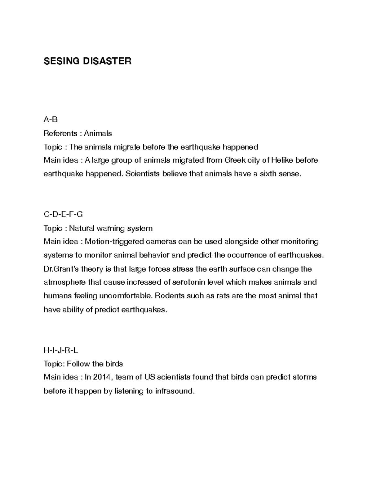 SESING DISASTER: Animal Behavior & Earthquake Predictions - Studocu