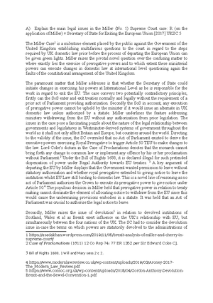 Miller 2 - Case Analysis - Miller 2 – The Prorogation case R (Miller ...
