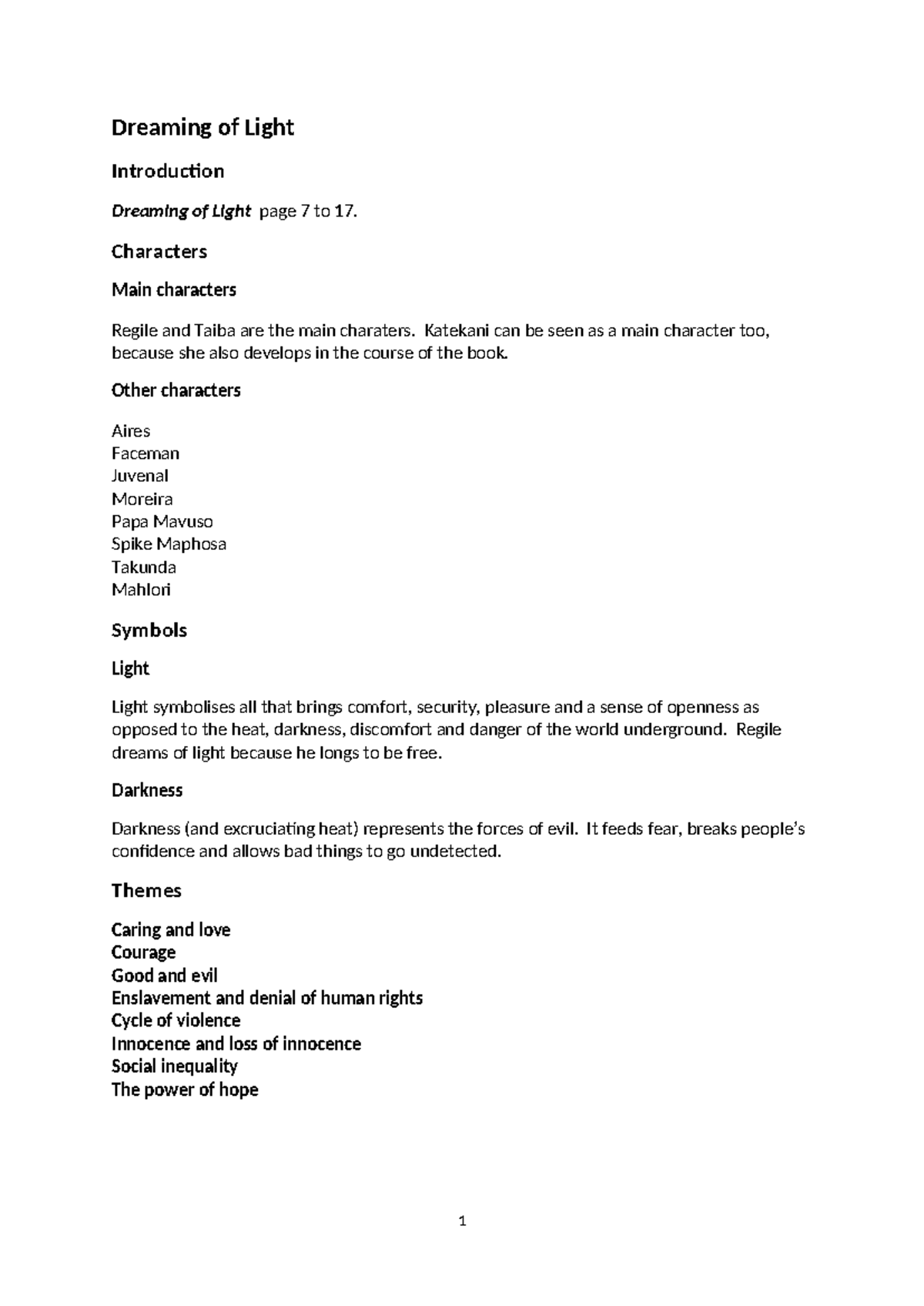 Dreaming of Light (ENG 101) Chapter 1 Analysis and Character Insights ...
