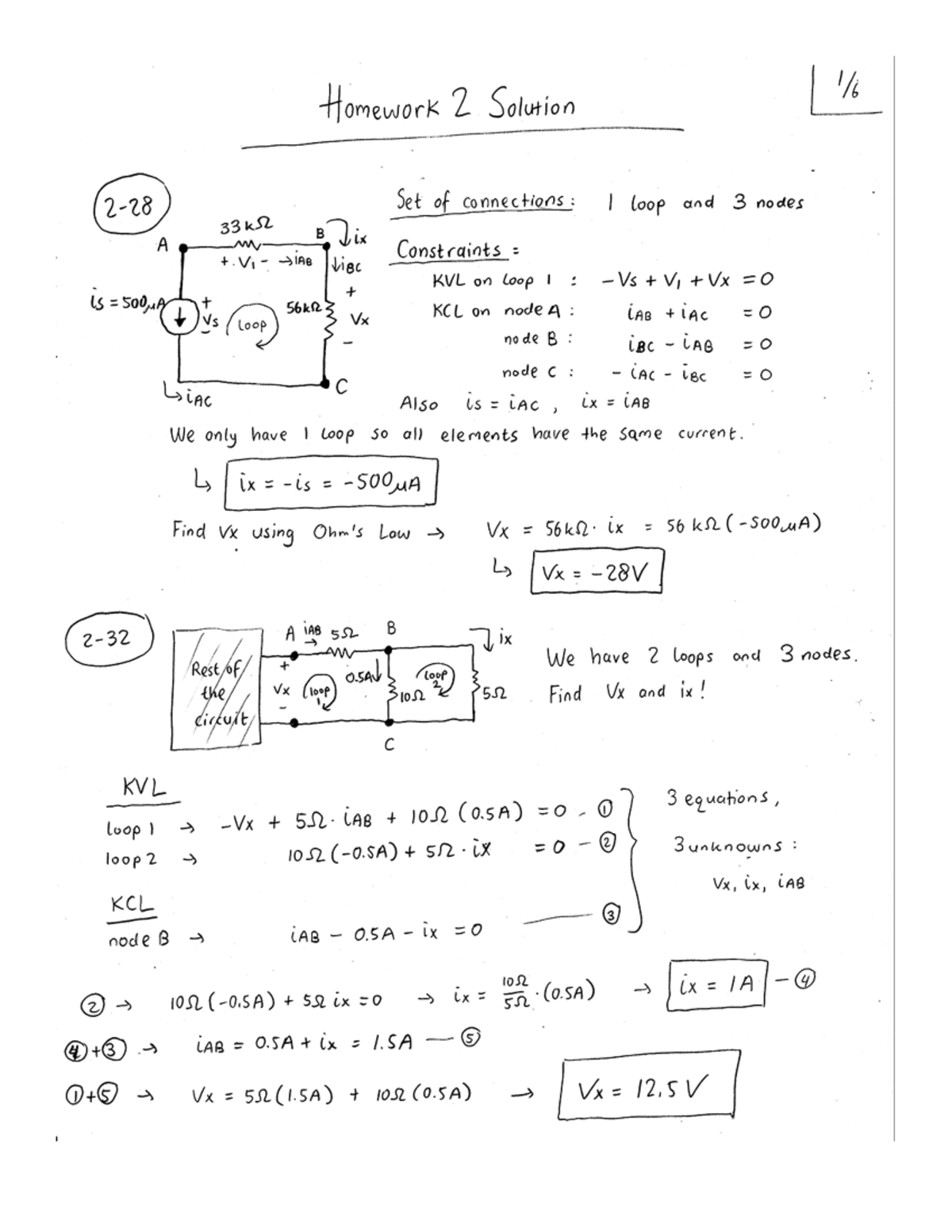 Soluciones linear circuit - Homework 2 Solution Set of connections loop ...