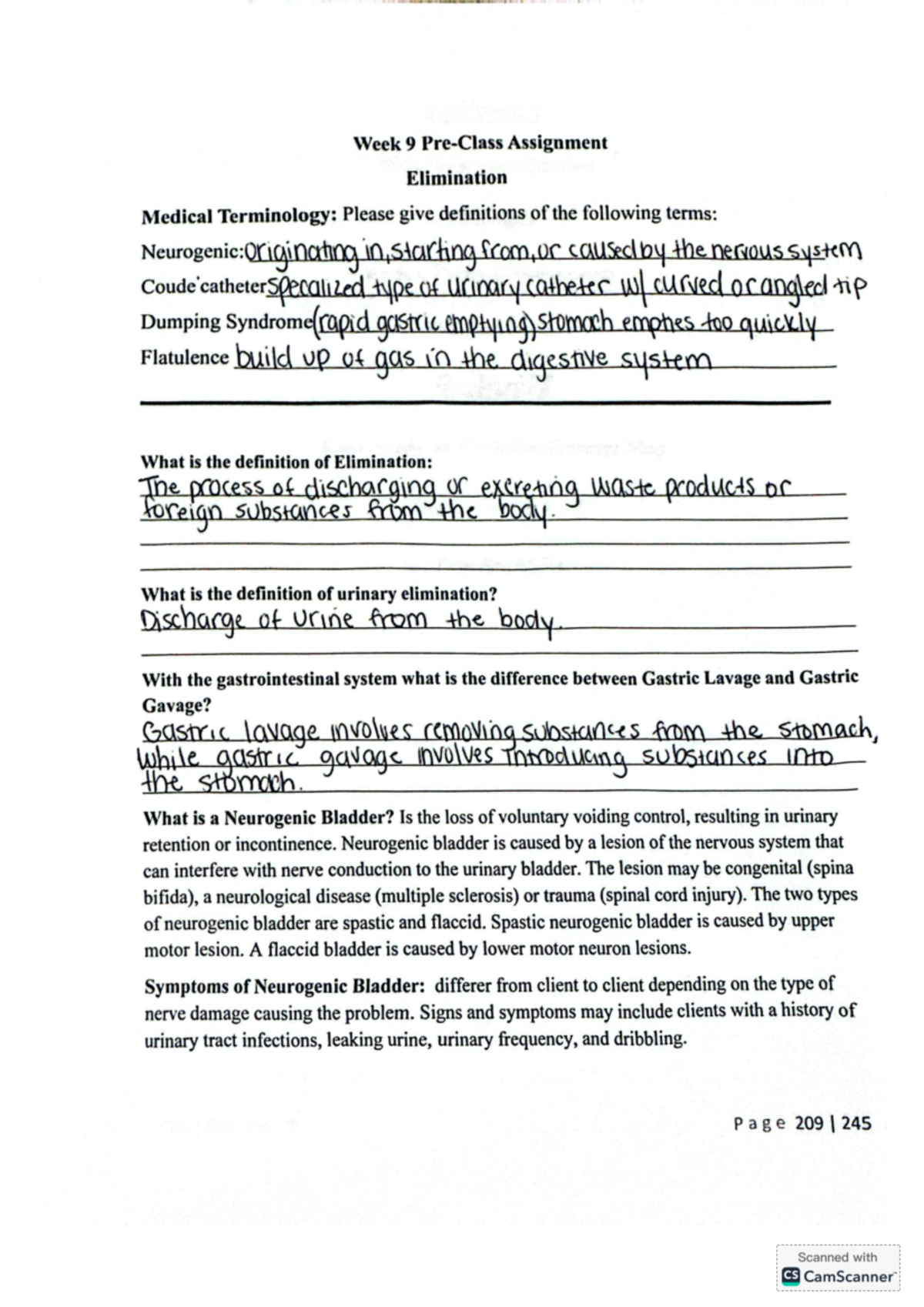 Week 9 Assignment: Elimination & Medical Terminology Definitions - Studocu