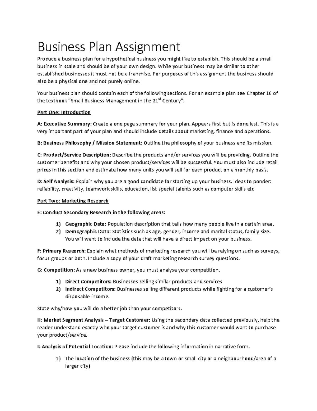 Business Plan Assignment - Business Plan Assignment Produce a business ...