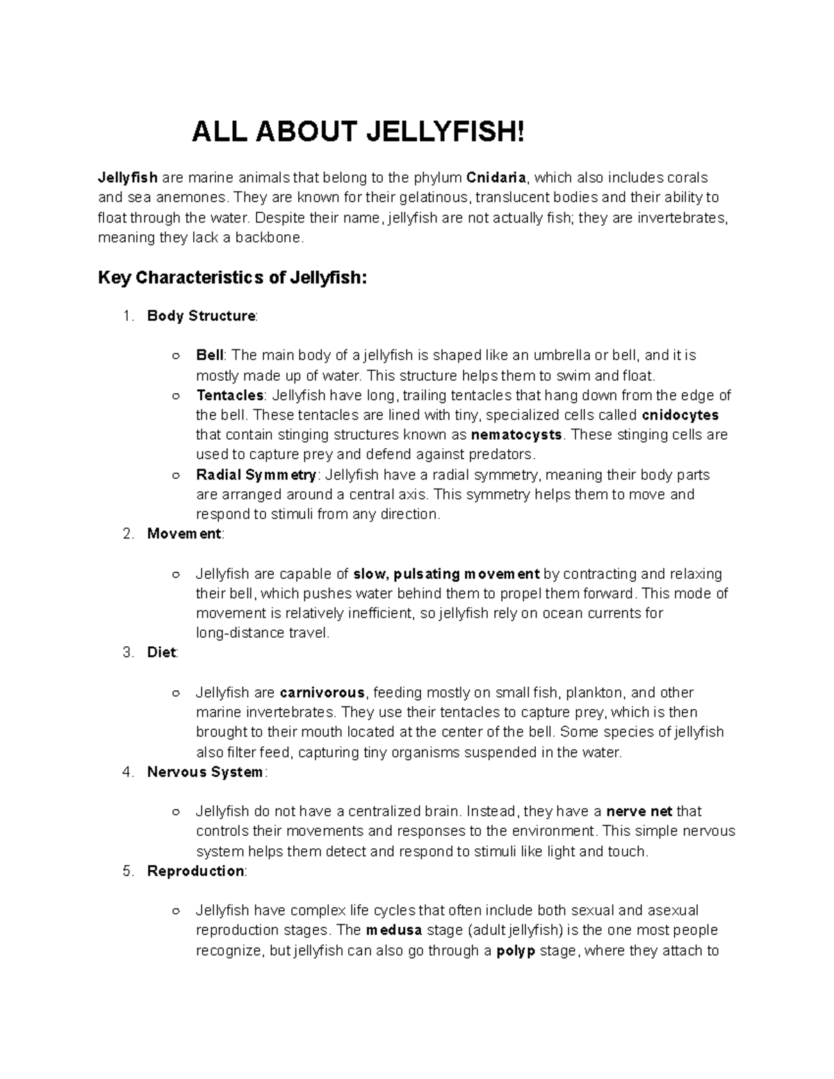 All About Jellyfish - ALL ABOUT JELLYFISH! Jellyfish are marine animals ...