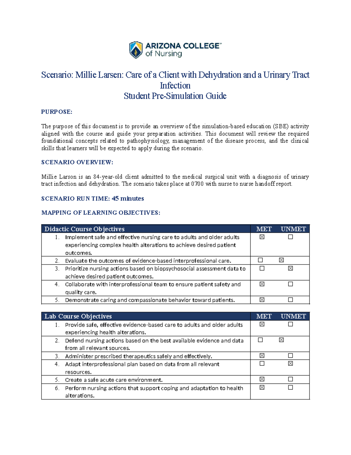 Millie Larsen: Care of Client with Dehydration & UTI - Student Guide ...