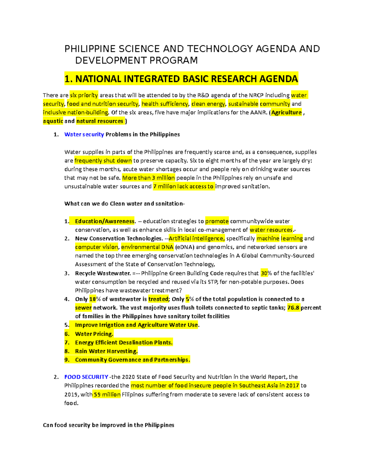 REVIEWER: PHILIPPINE SCIENCE & TECHNOLOGY AGENDA OVERVIEW - Studocu