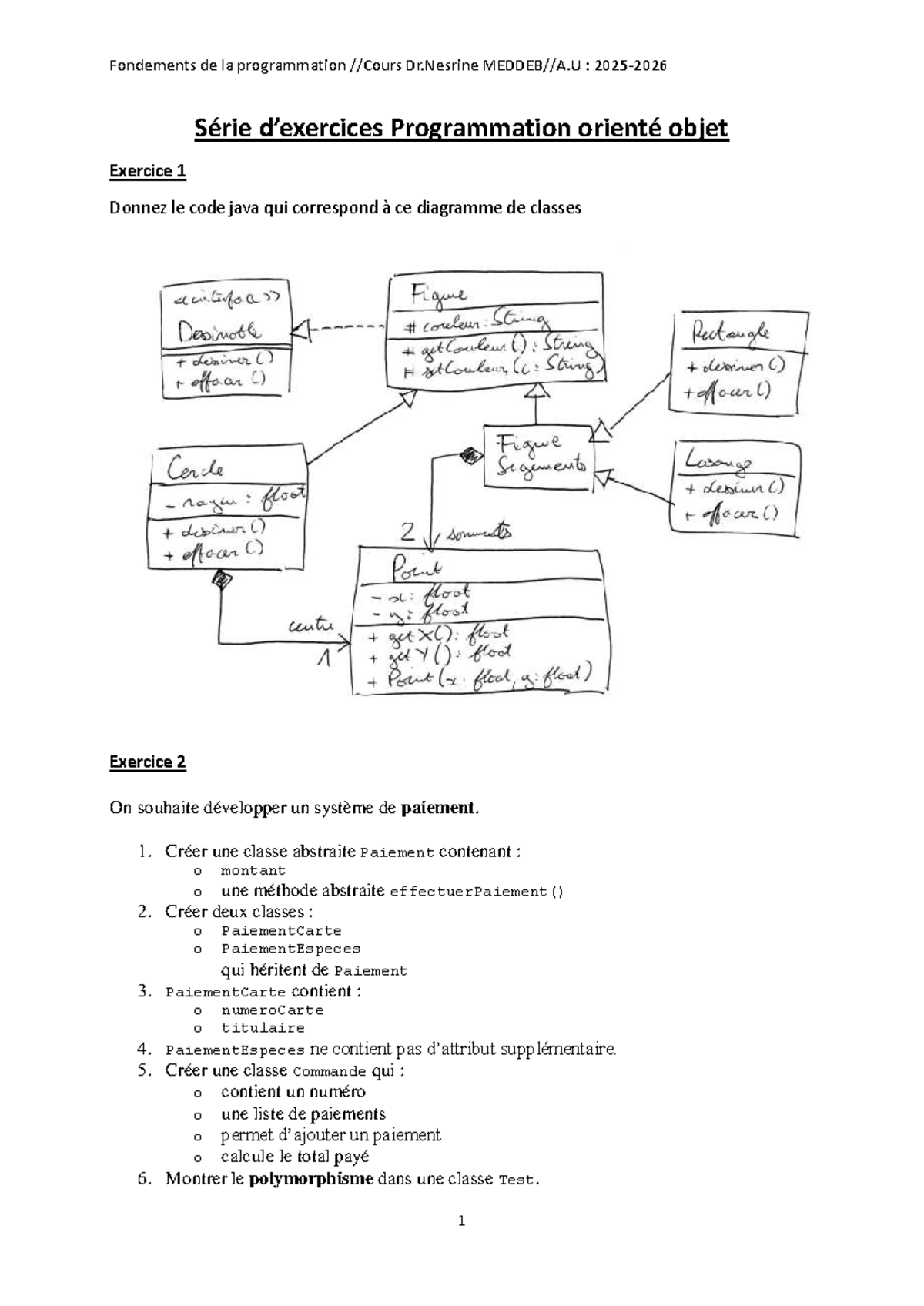 Série Fondements de la programmation : Exercice sur UML et Java - Studocu
