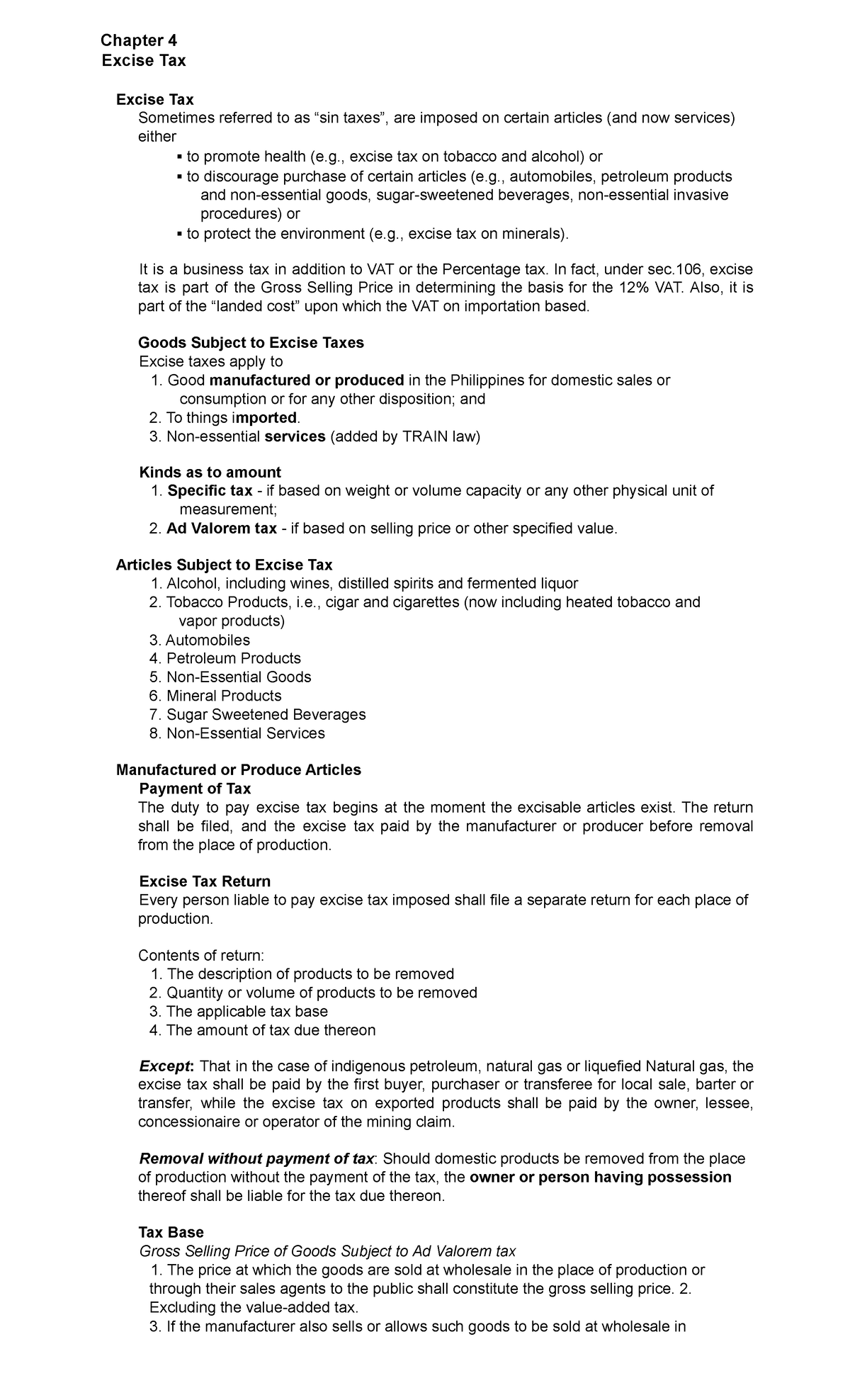 Ch04: Comprehensive Guide to Excise Tax Principles and Applications - Studocu