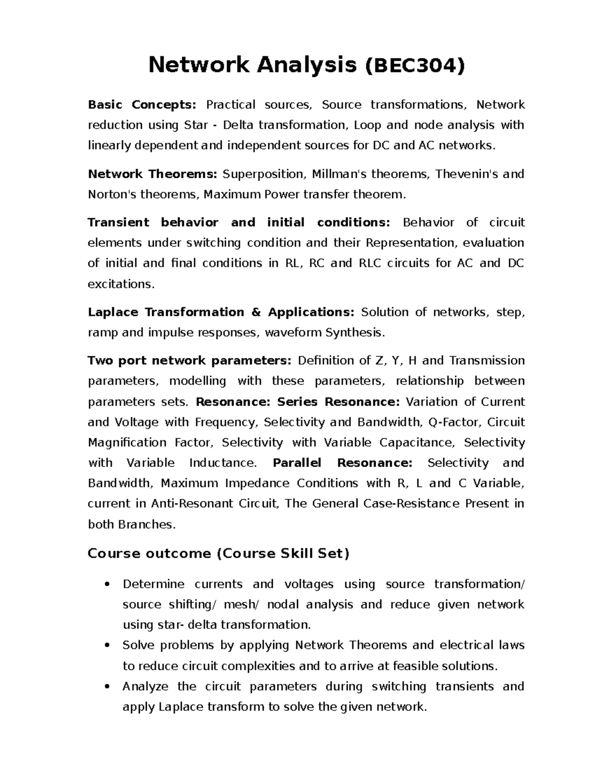 Network Analysis (BEC304): Key Concepts and Theorems Explained - Studocu