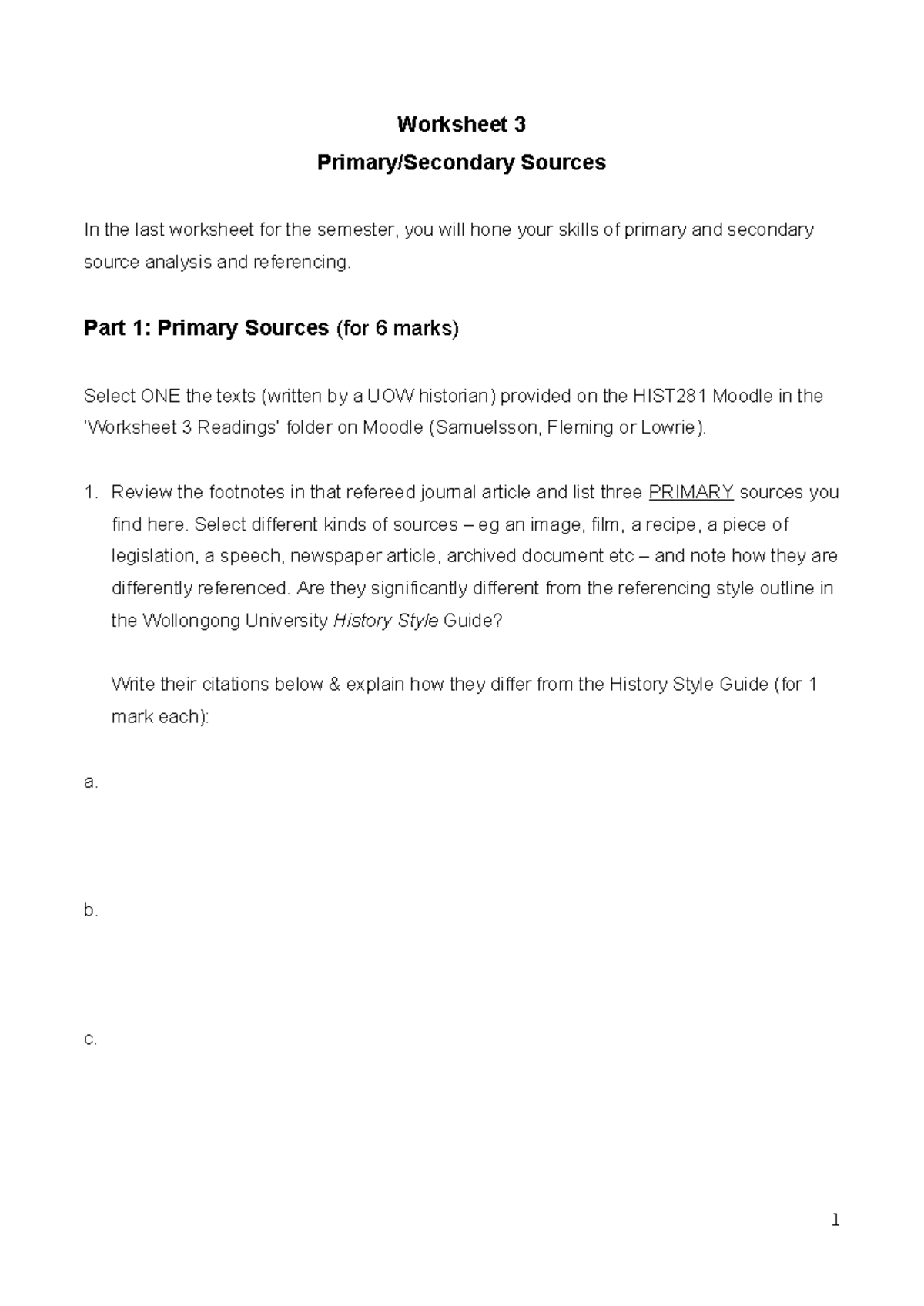 HIST281 Worksheet 3: Primary & Secondary Source Analysis - Studocu