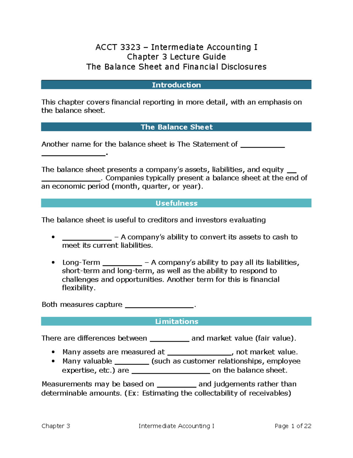 ACCT 3323 Intermediate Accounting I Chapter 3 lecture notes on balance ...