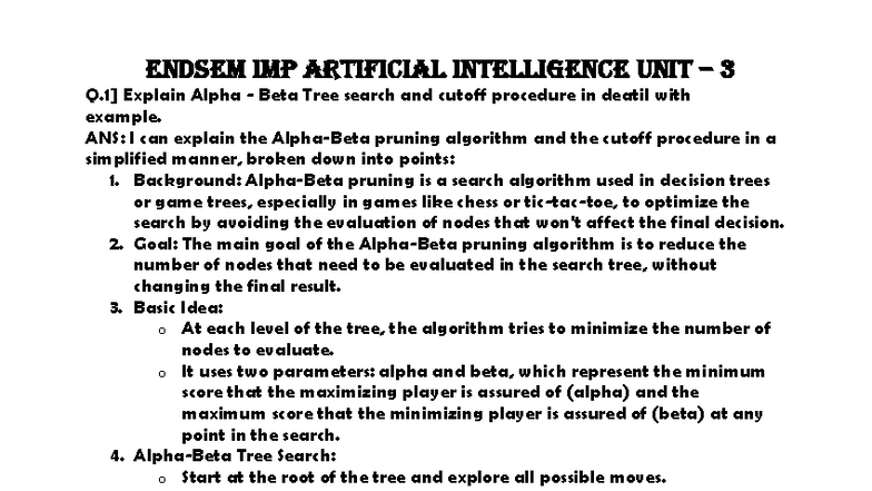 Endsem IMP AI UNIT 3: Alpha-Beta Pruning & Constraint Satisfaction - Studocu