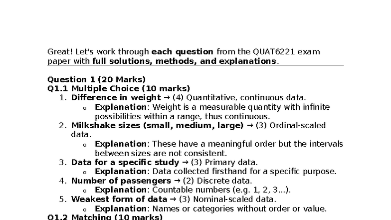 QUAT6221 Exam Solutions: Comprehensive Guide to All Questions - Studocu