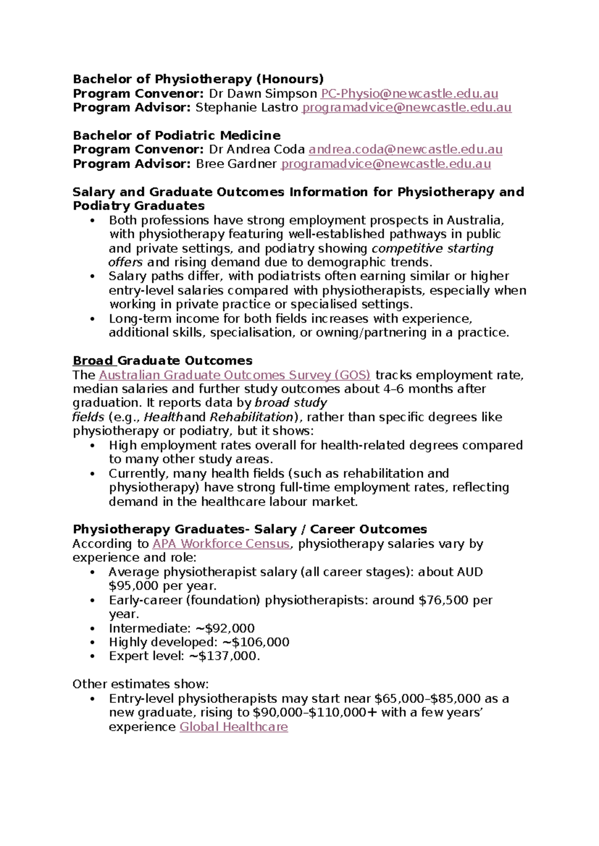 Podiatry vs Physiotherapy: Salary & Graduate Outcomes Analysis - Studocu