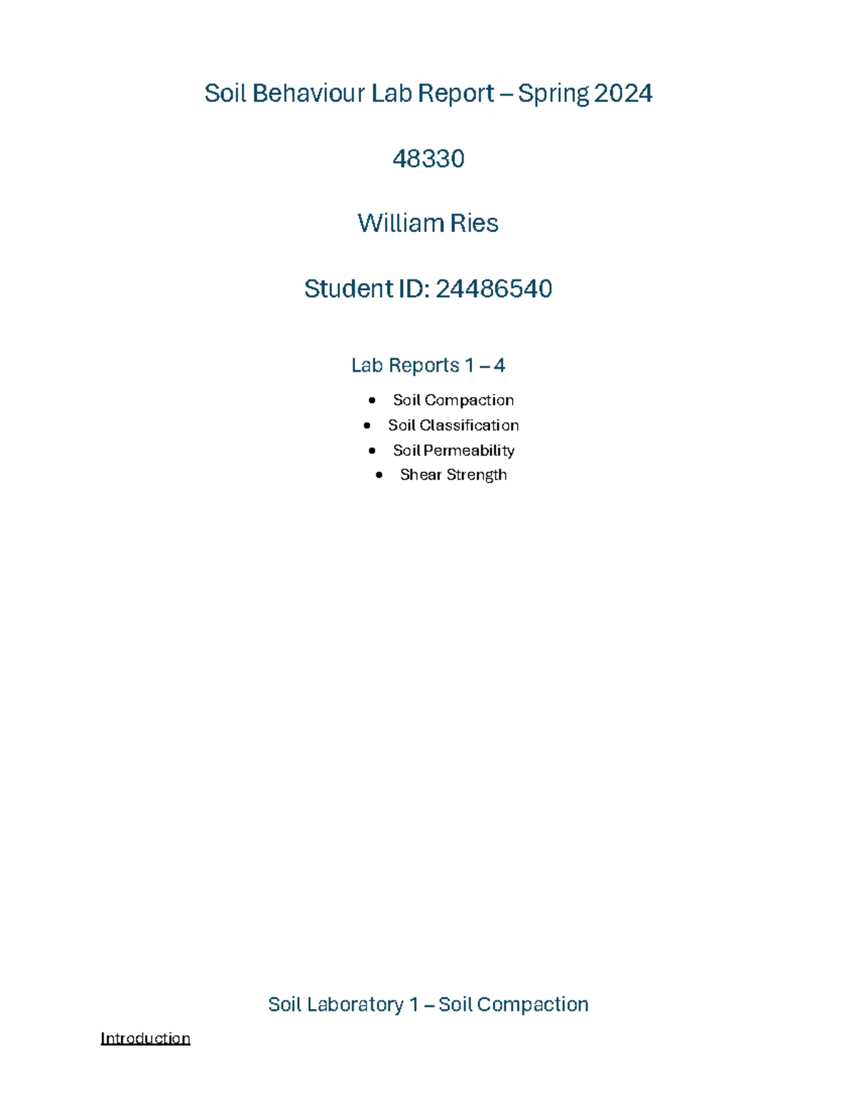 Soil Behaviour Lab Report (ENG 48330) - Spring 2024 Analysis - Studocu