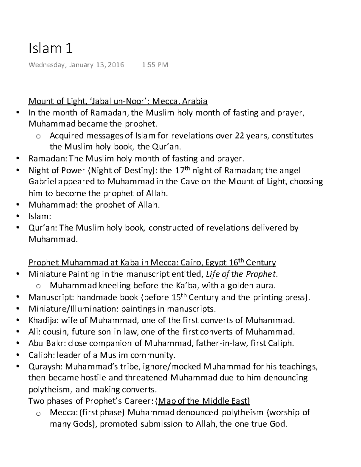 Lecture Notes, Lecture 1 - Islam 1 Notes Combined From Powerpoint ...