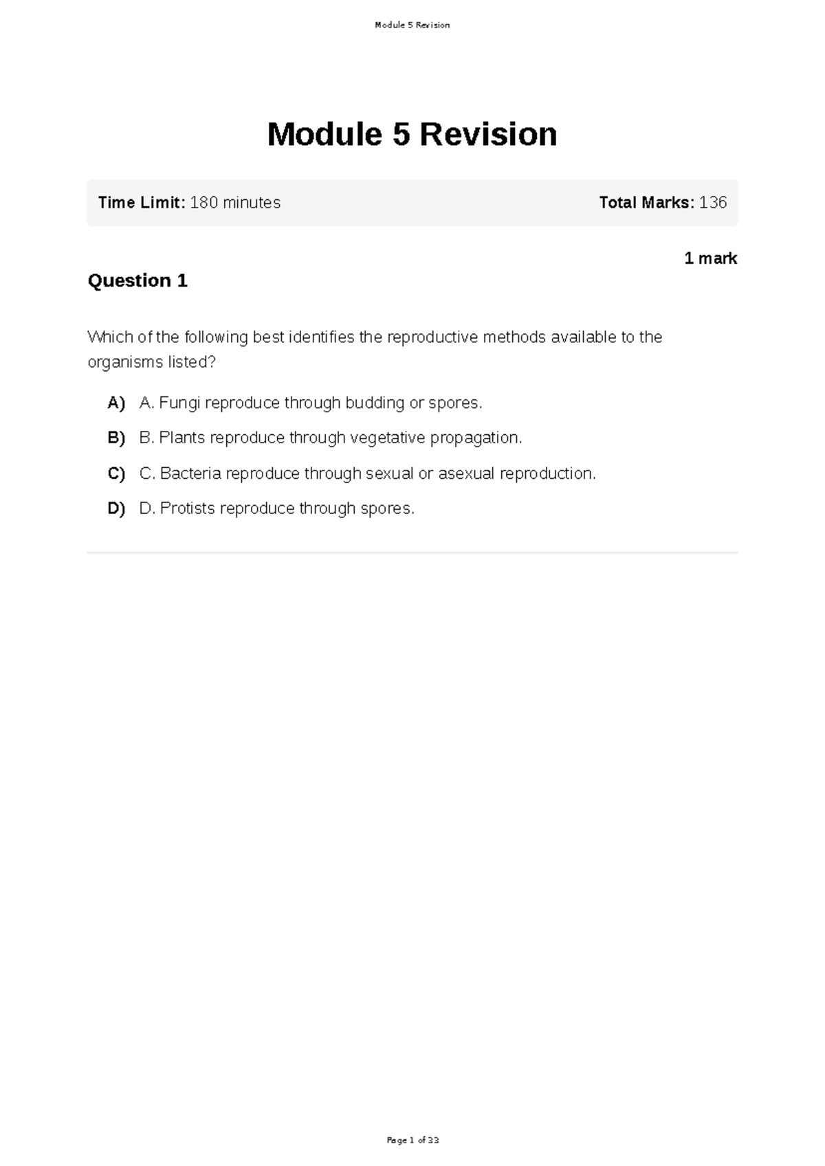 Module 5 Revision - Exam Style Questions for Biology - Studocu