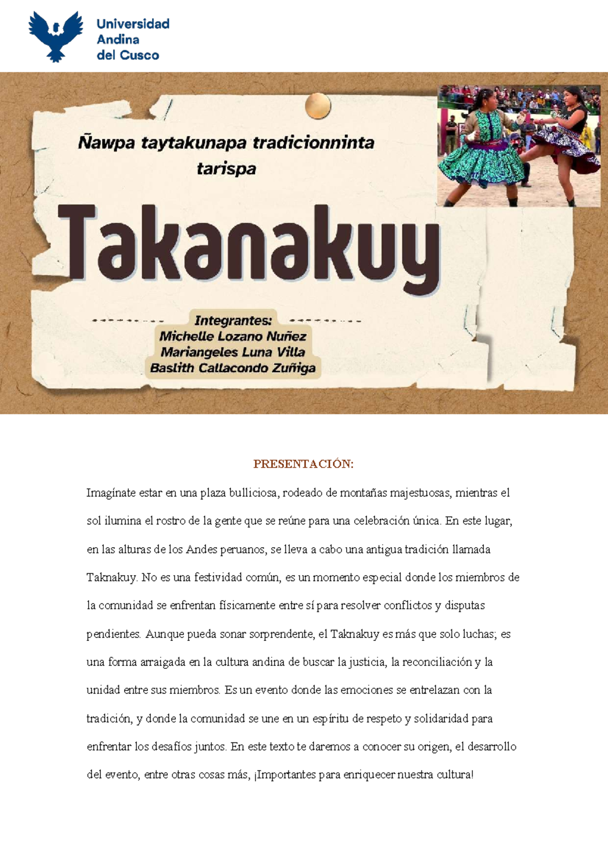 Takanakuy: Tradición Andina de Resolución de Conflictos y Cultura - Studocu