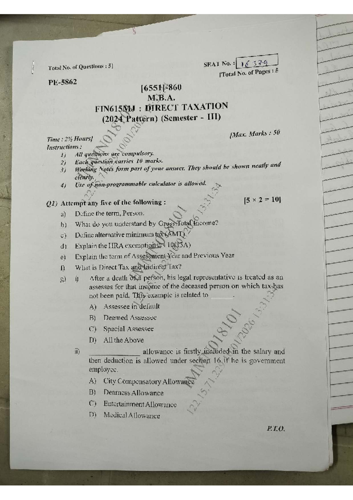 DT Question Paper - Direct Taxation (Semester III) - Studocu