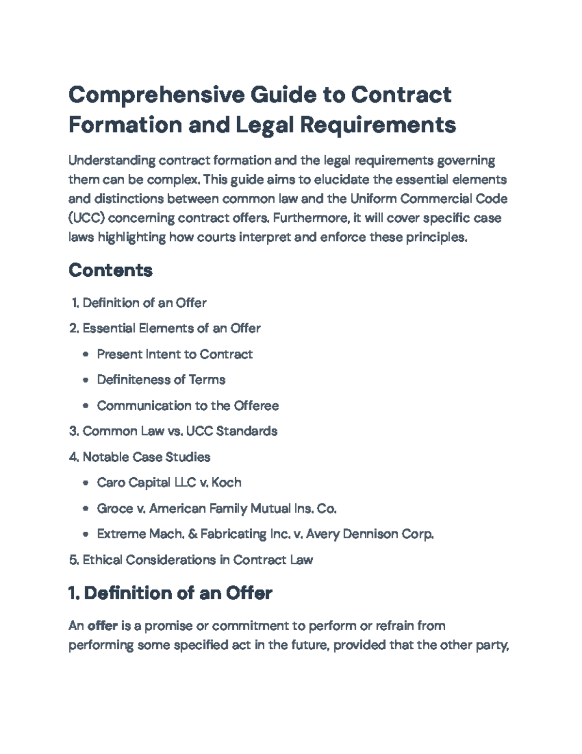 Contract Formation and Legal Requirements Overview (Course Code: LAW101 ...