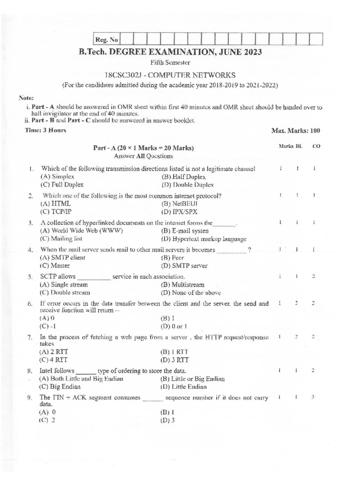 Cn end sem qp 1 - End sem question paper - Reg. No B. DEGREE ...