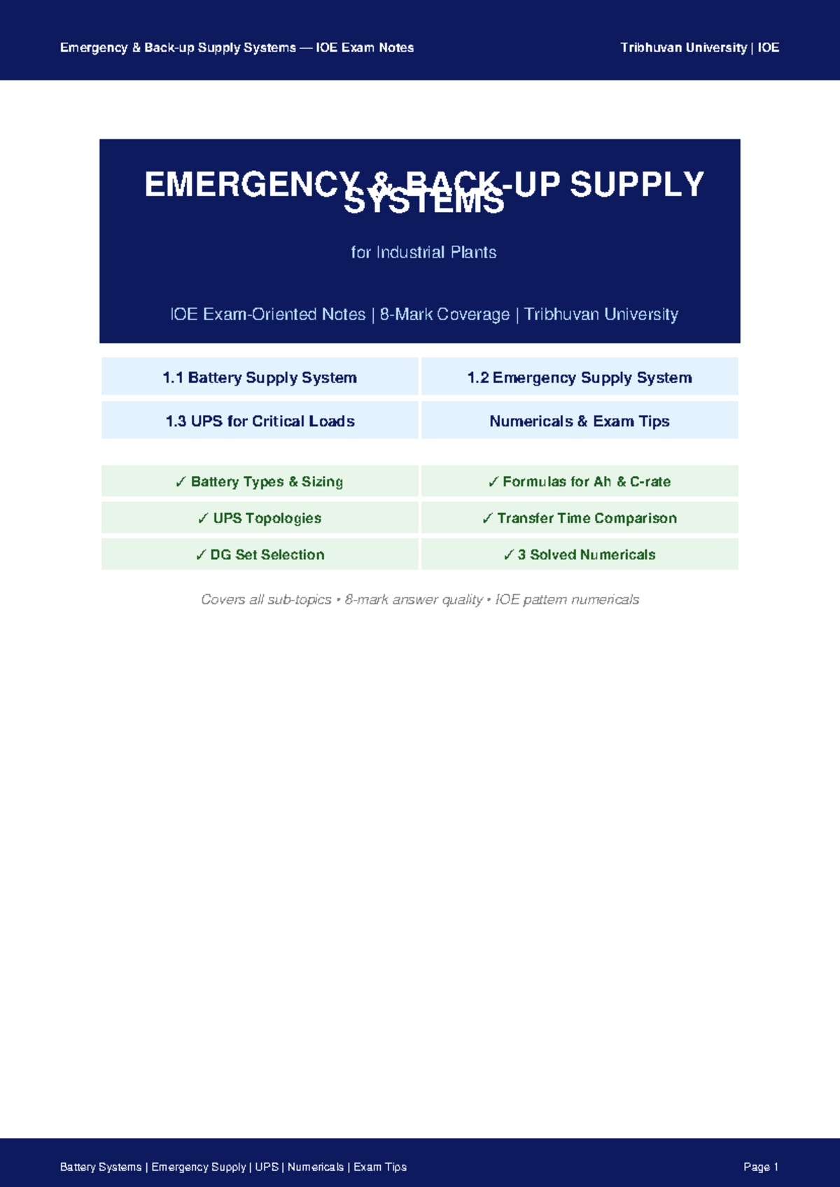 IOE Emergency Backup Supply Systems Exam Notes - Tribhuvan University ...