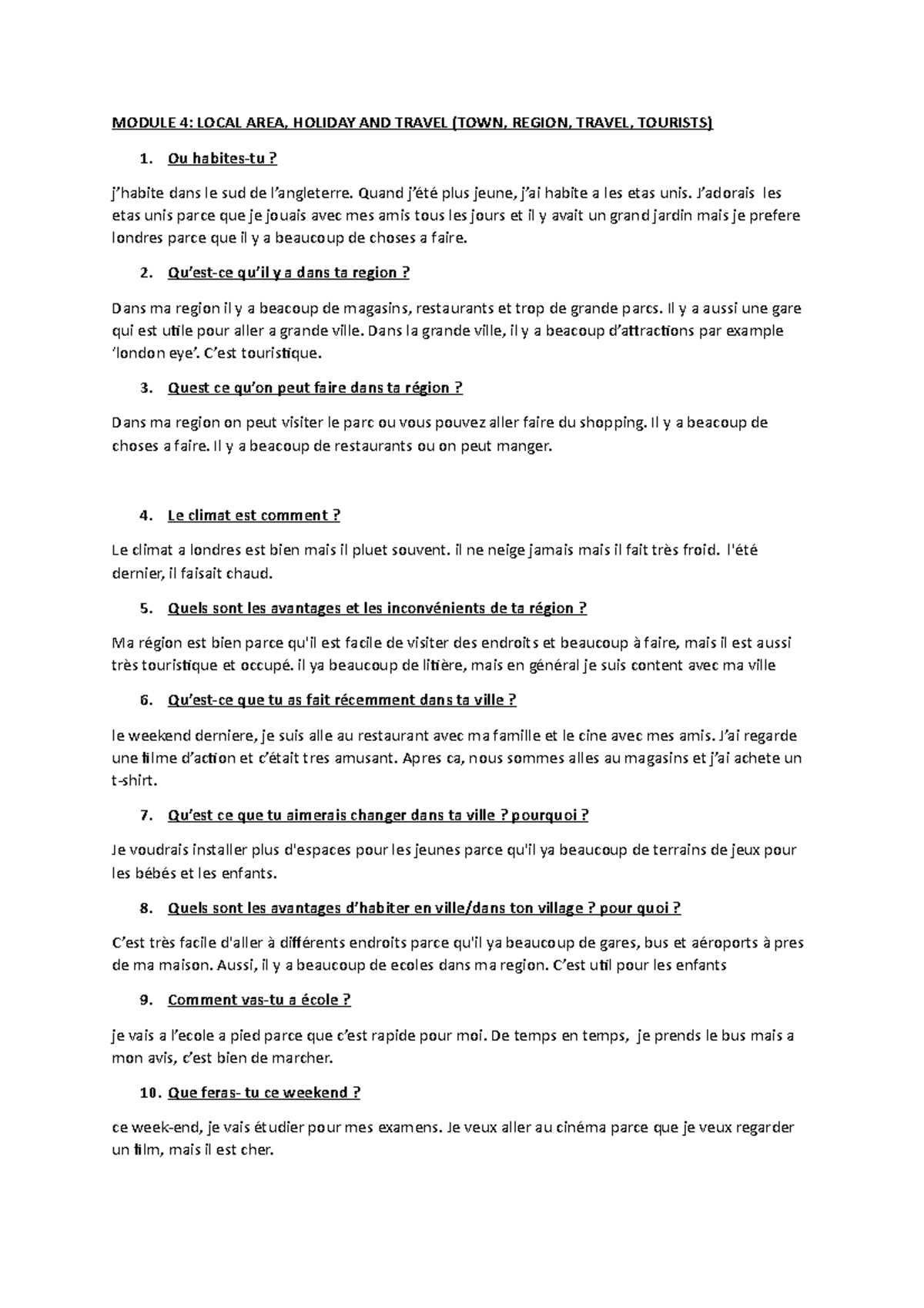 Module 4 - doc - MODULE 4: LOCAL AREA, HOLIDAY AND TRAVEL (TOWN, REGION ...