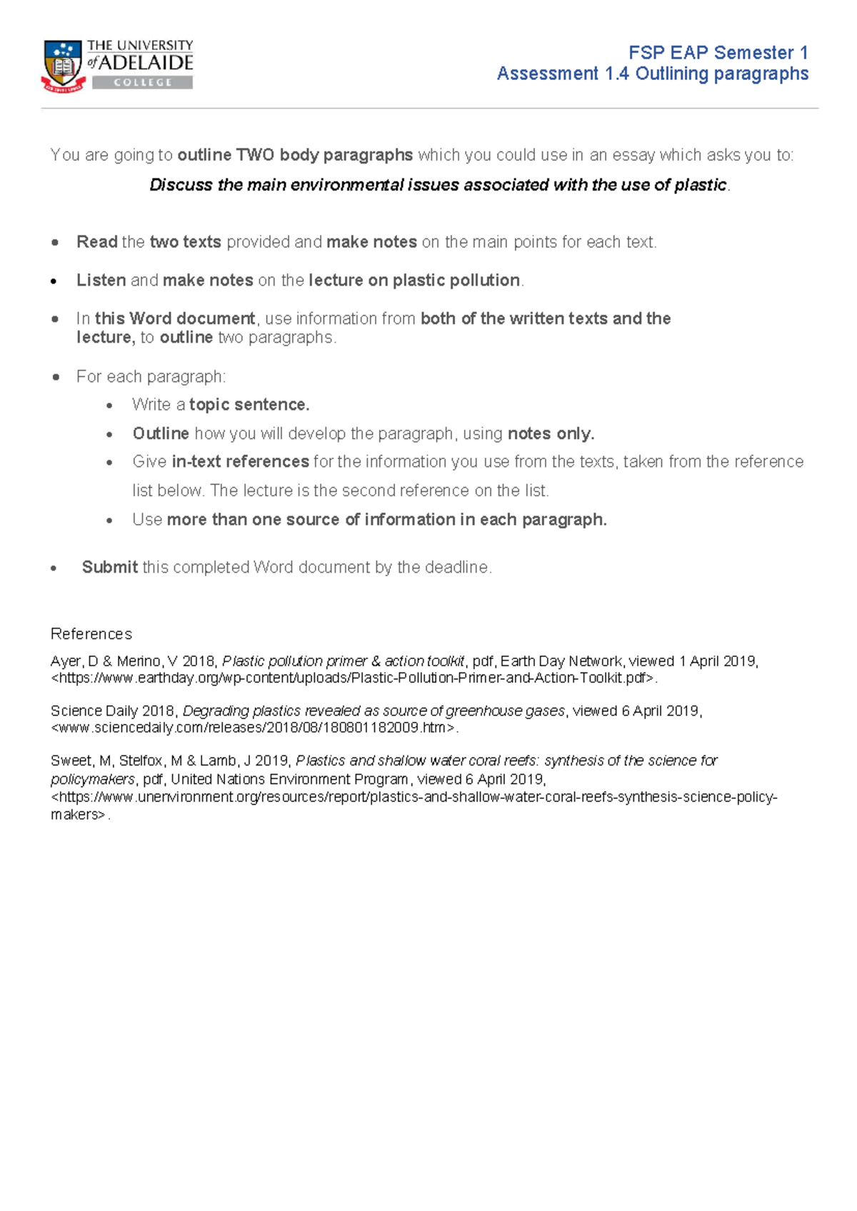 FSP Studies EAP 1.4: Environmental Issues of Plastic Use - Essay ...