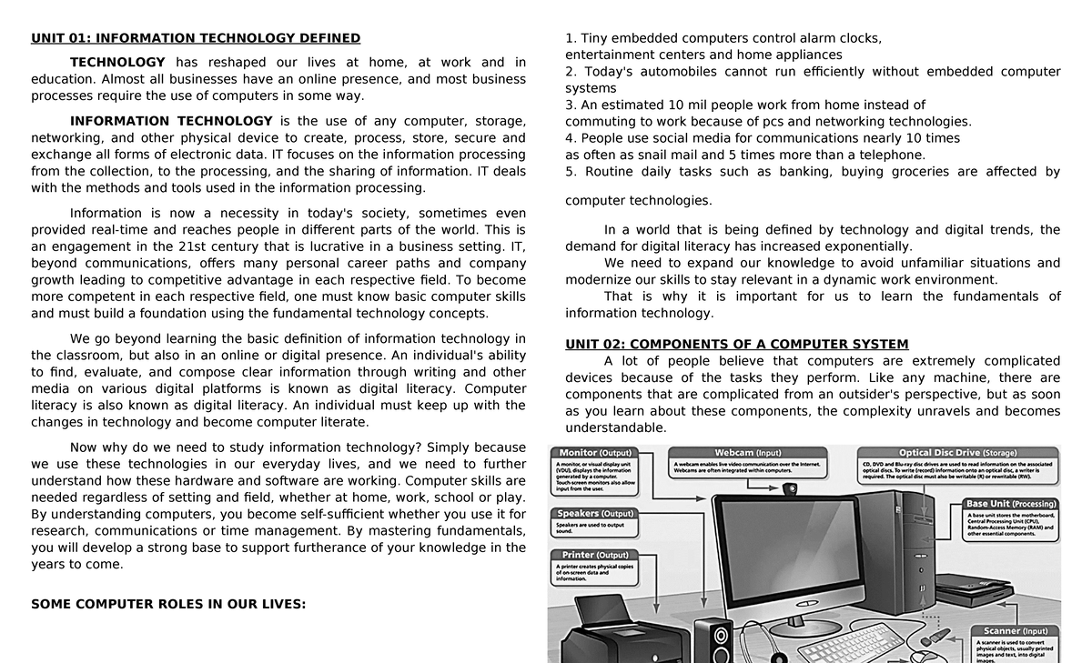 GE ELEC 3 Information Technology: Unit 01 & 02 Overview - Studocu