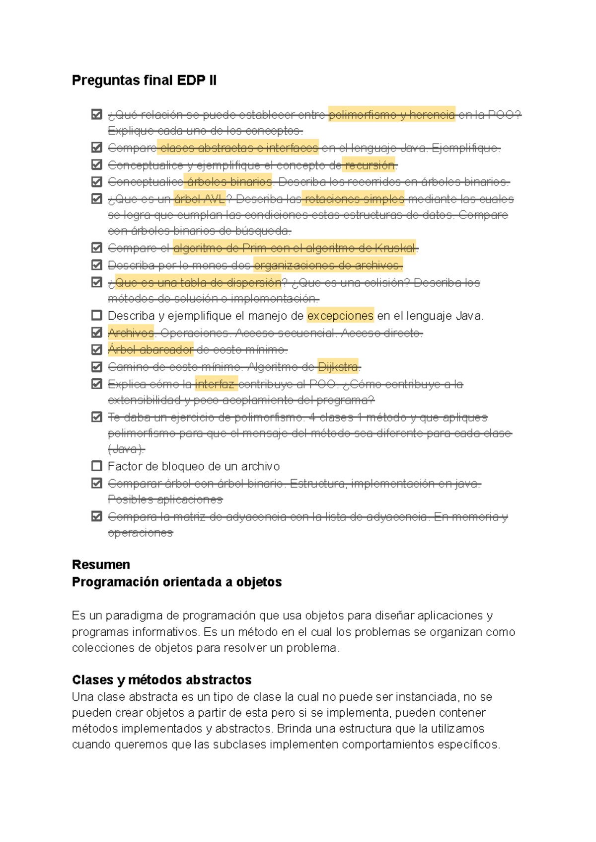 Final EDP II - Preguntas sobre POO, Polimorfismo y Estructuras de Datos ...