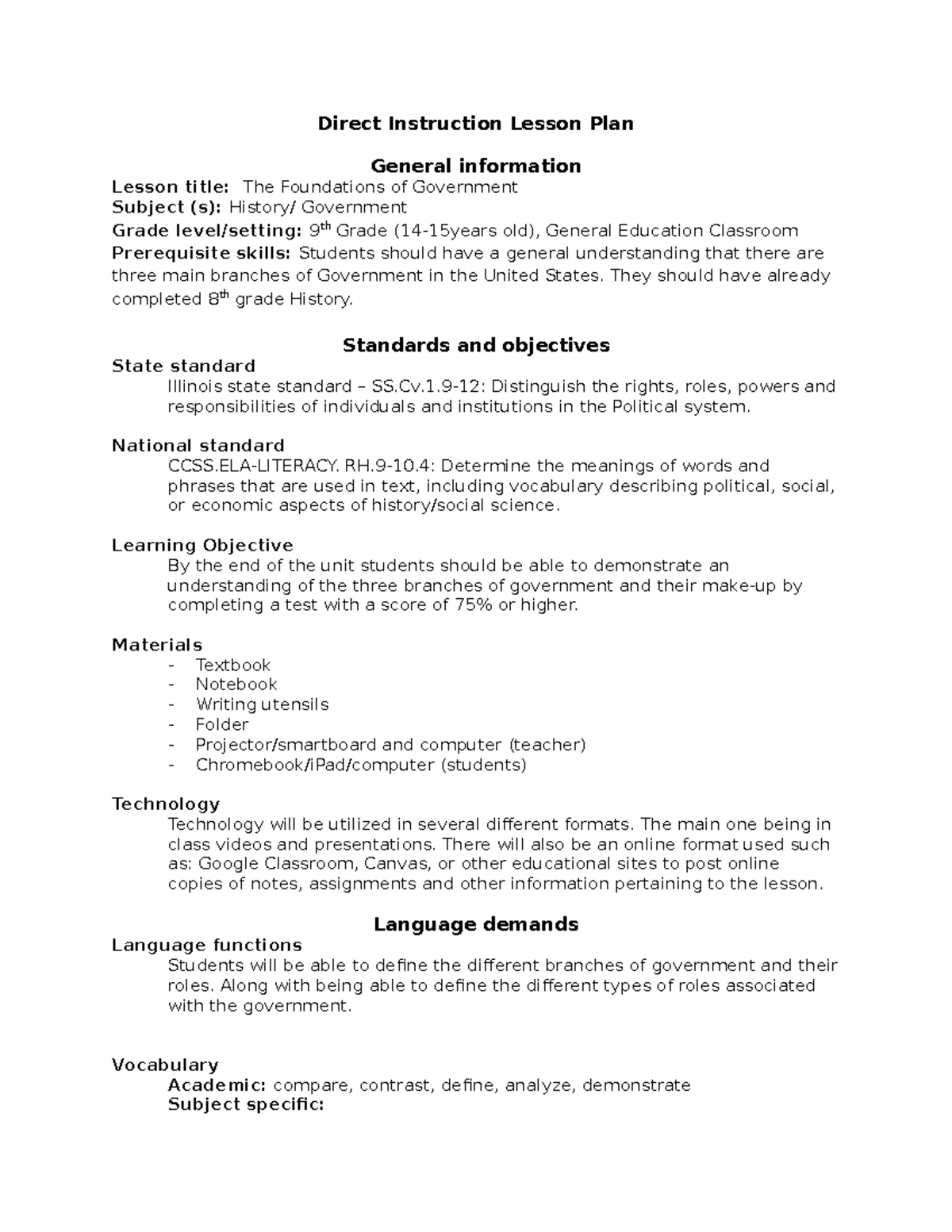 D091 Task 2 - passed - Direct Instruction Lesson Plan General ...