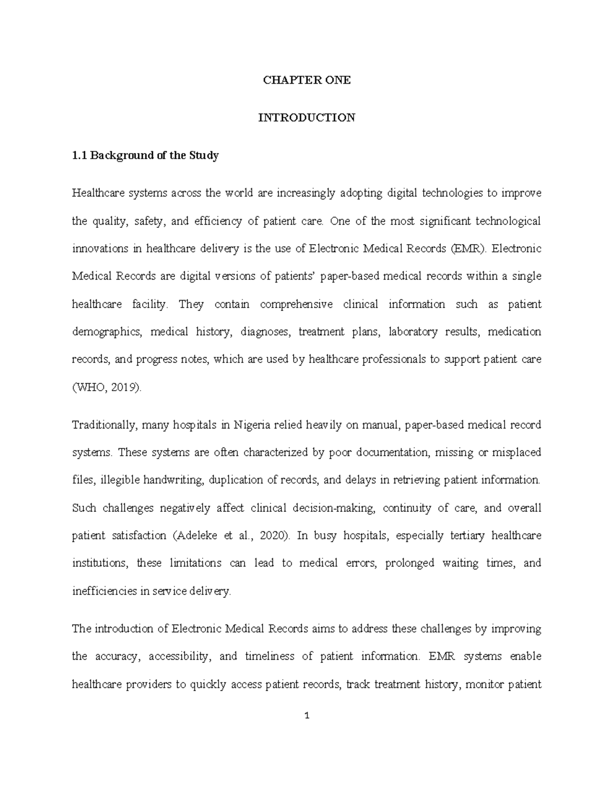 Impact of EMR on Patient Care: A Case Study of 44 NARHK, Kaduna - Studocu