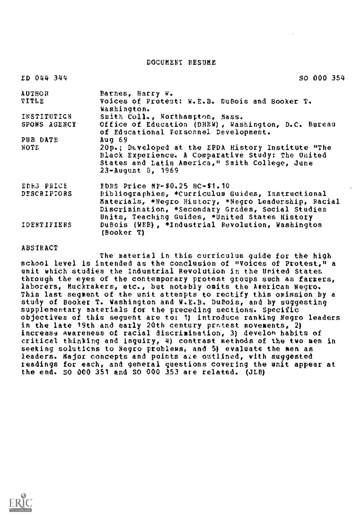 SO 354 Curriculum Guide: Voices of Protest - DuBois & Washington - Studocu