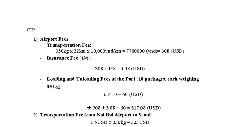 CIP - Personal Costs Breakdown for Airport Fees and Transportation ...