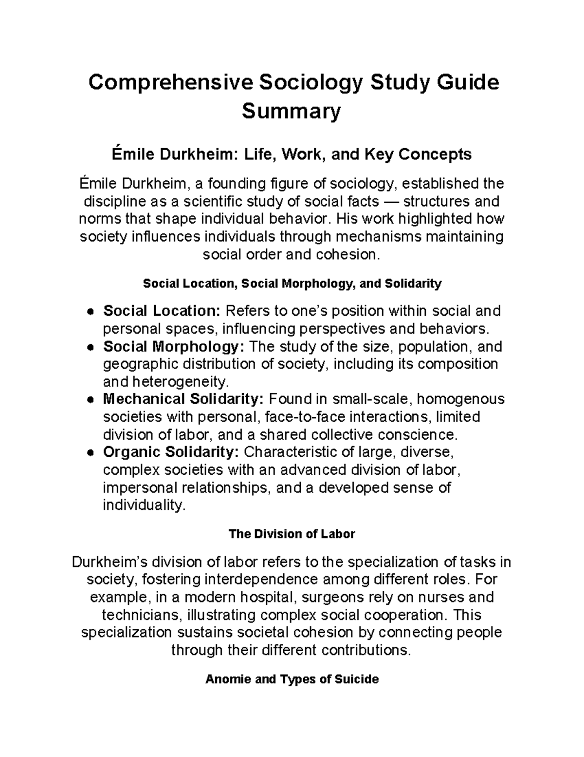 Sociology #2 Study Guide: Key Concepts from Émile Durkheim - Studocu
