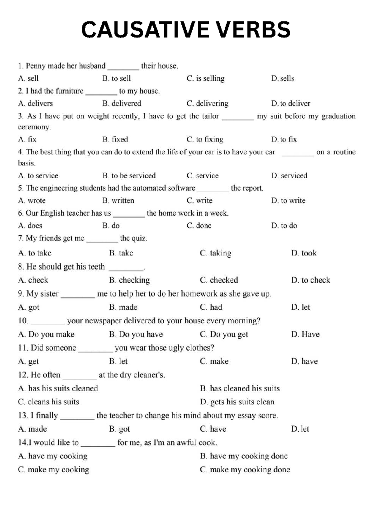 Causative Verbs Practice - CAUSATIVE VERBS 1 - Studocu