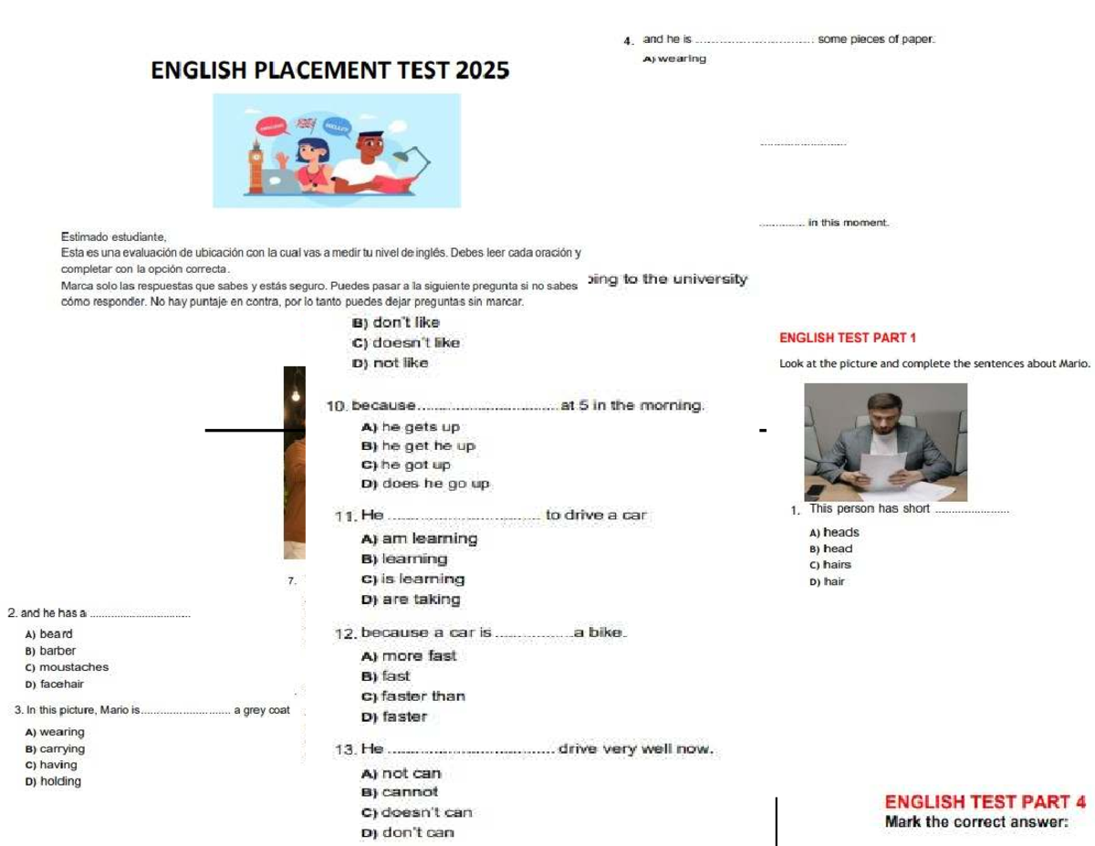 ENGLISH PLACEMENT TEST 2025: Practice Questions and Answers - Studocu