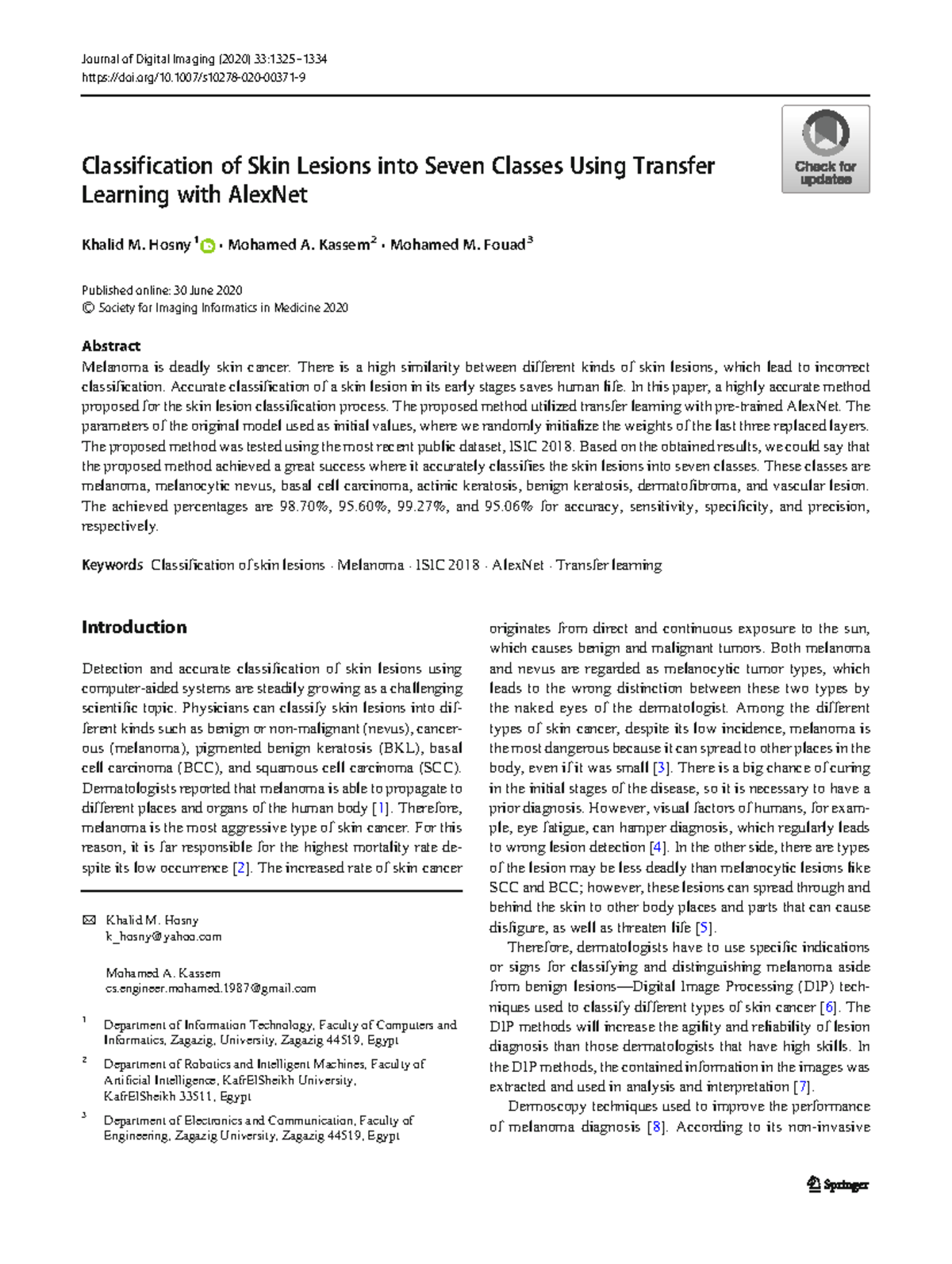 Classification of Skin Lesions with Alex Net - Classification of Skin ...