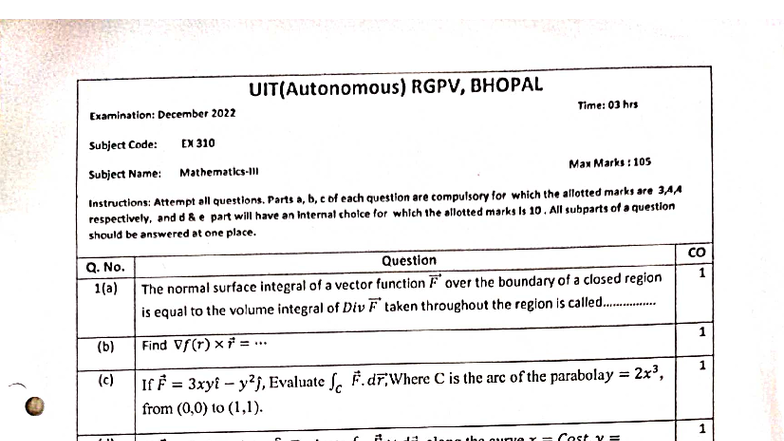 EX 310 December 2022 Exam: Vector Functions & Numerical Methods - Studocu