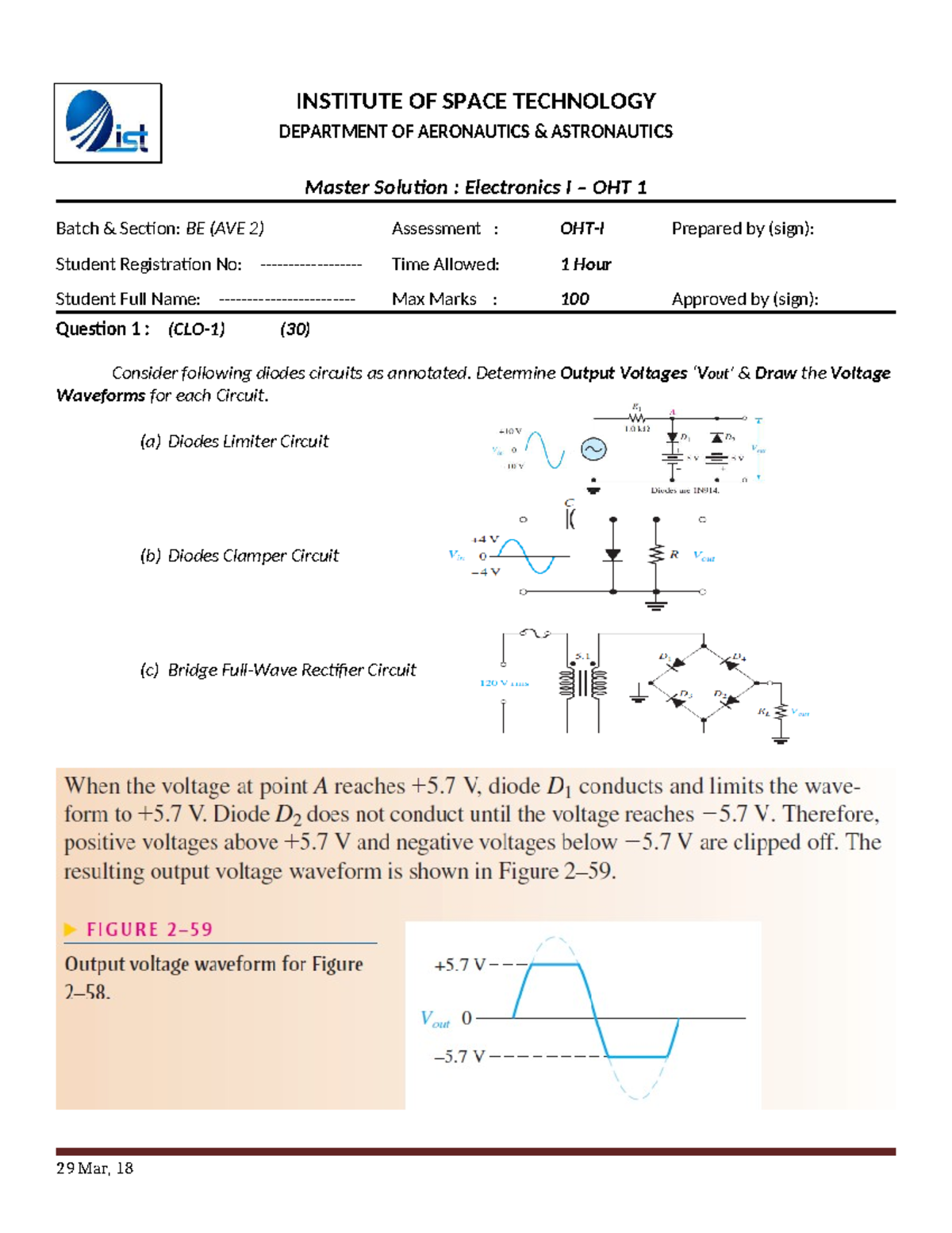 Master Solution: Final Test 1 - Electronics I OHT 1 - BE (AVE 2) - Studocu