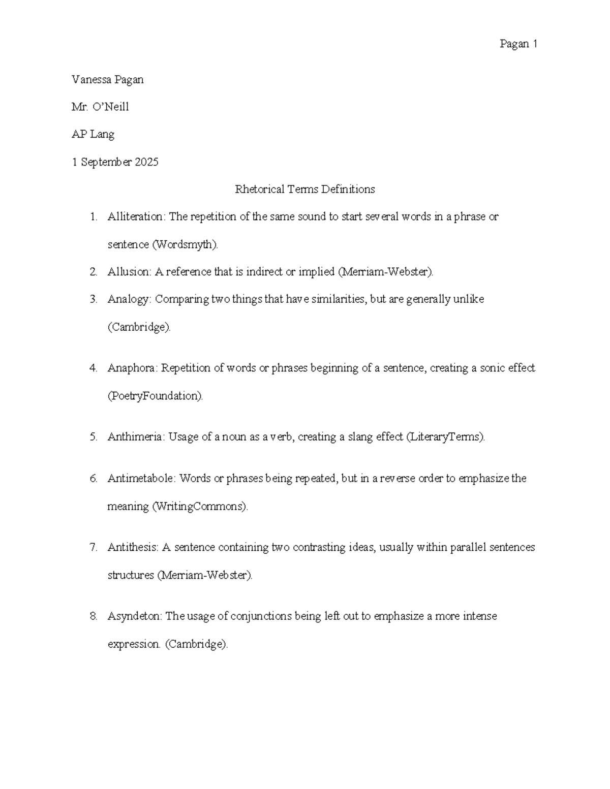 AP Lang 1 Rhetorical Terms Definitions and Examples - Studocu